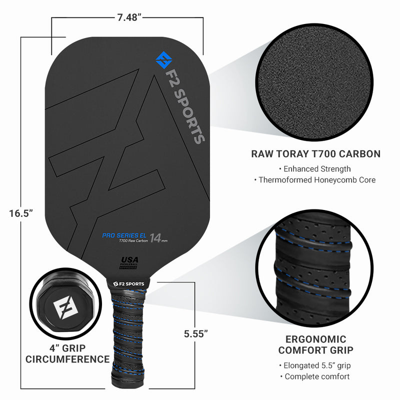 Pink or Blue Edgeless Raw Toray T700 Carbon Pickleball Paddle-14mm& 16mm